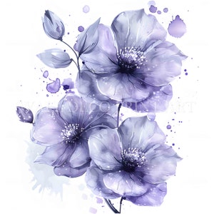 Purple & Silver Abstract Flowers Clipart Bundle - 10 High Quality JPG ...