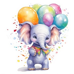 Cute Birthday Elephant With Colorful Balloons - 11 High Quality Jpgs ...