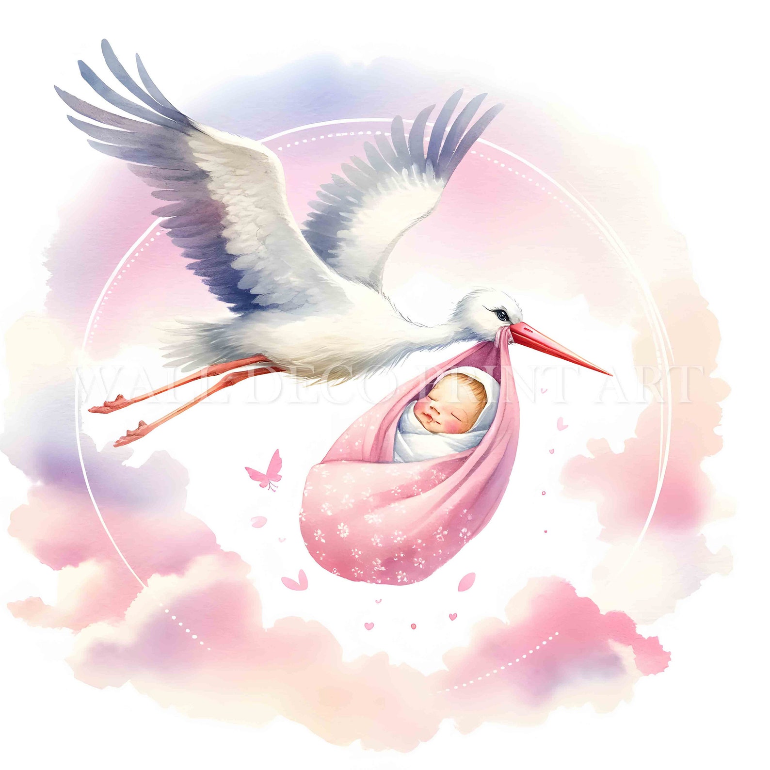 Baby Girl and Stork Clipart Bundle - 10 High Quality Jpgs - Digital ...