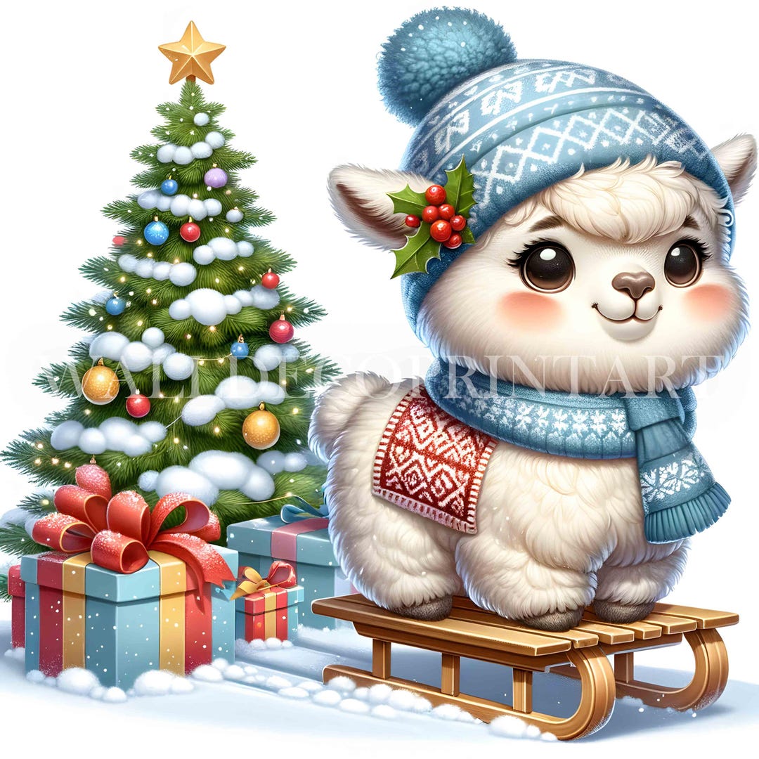 10 Christmas Winter Alpaca Clipart Bundle - High Quality JPG - Digital ...