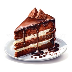 Slice of Chocolate Cakes Clipart - 10 High Quality Jpgs - Digital Downloads - Commercial Use ...