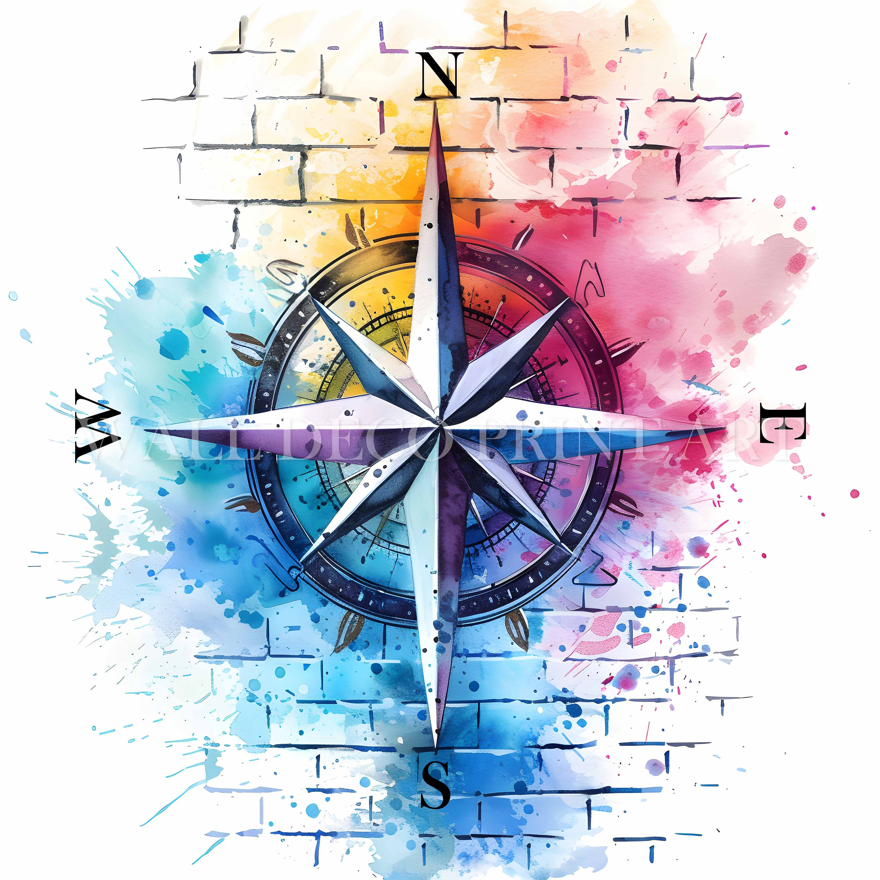 Colorful Compass Clipart Bundle - 12 High Quality Jpgs - Digital ...