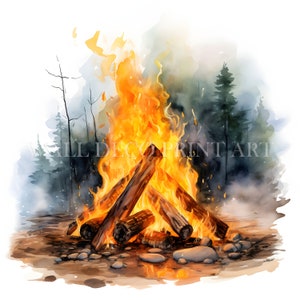 Watercolor Bonfire Clipart Bundle - 10 High Quality Jpgs - Digital ...