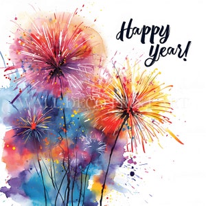 Colorful Happy New Year Clipart Bundle - 10 High Quality Jpgs - Digital ...