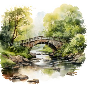 Watercolor Old Bridge Clipart Bundle - 10 High Quality Jpgs - Digital ...
