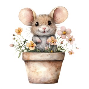 Cute MOUSE in a Pot Clipart Bundle - 10 High Quality Jpgs - Digital ...