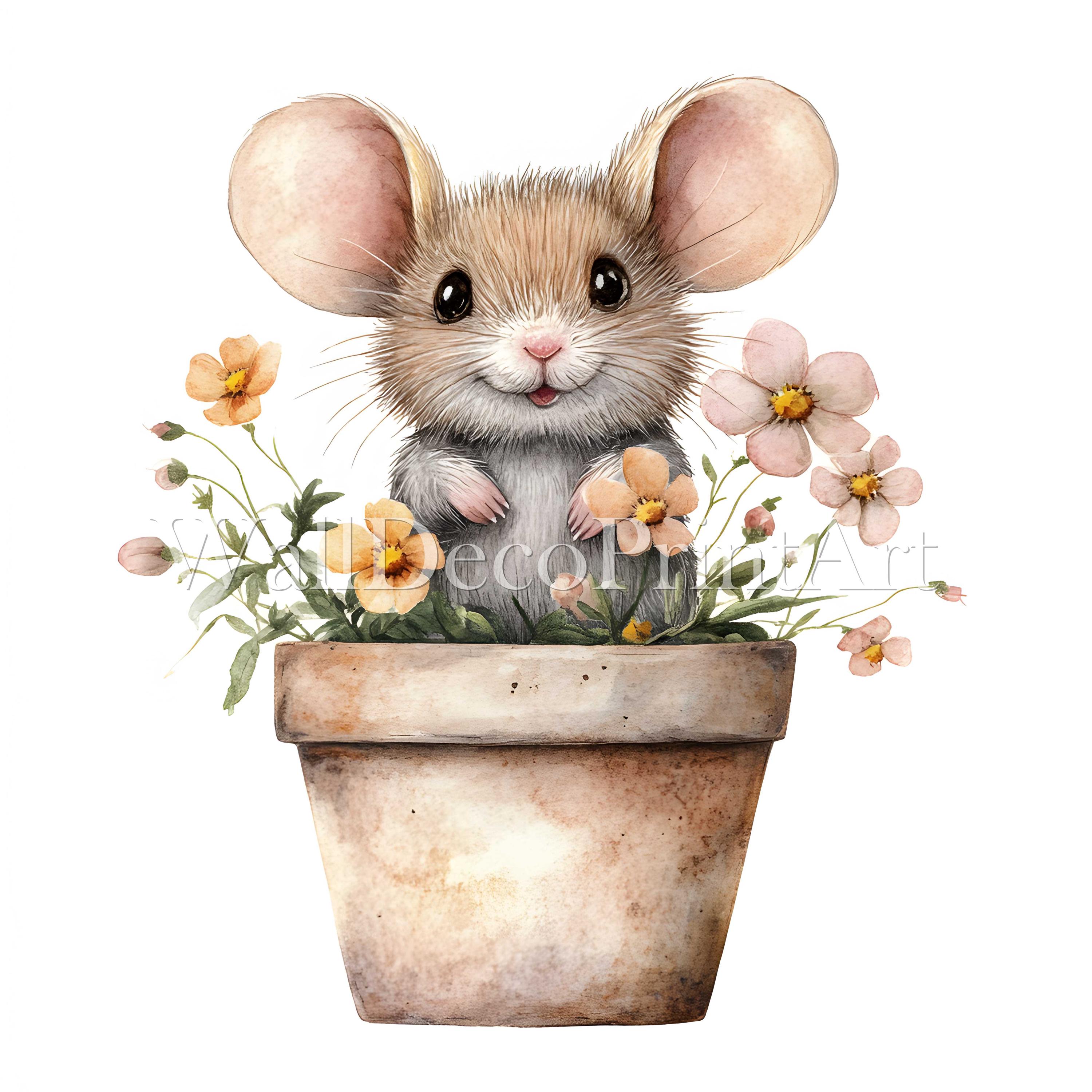 Cute MOUSE in a Pot Clipart Bundle - 10 High Quality Jpgs - Digital ...
