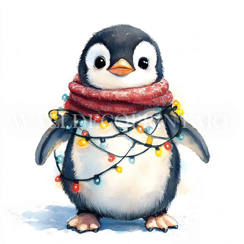 Christmas Penguin Lights Clipart Bundle - 10 High Quality JPG - Digital ...