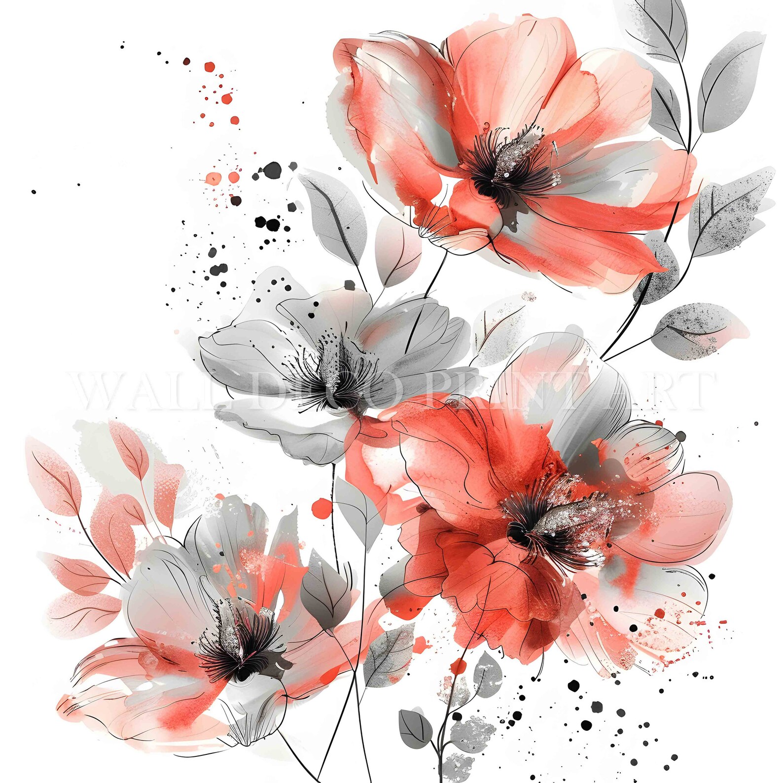 Red & Silver Abstract Flowers Clipart Bundle - 10 High Quality Jpgs ...