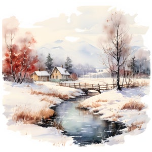 Winter Landscape Clipart Bundle - 10 High Quality Jpgs - Digital ...