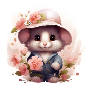 Cute Spring Flower Mouse Clipart Bundle - 10 High Quality JPG - Digital ...
