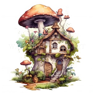 Watercolor Toadstood House Clipart Bundle - 10 High Quality Jpgs ...
