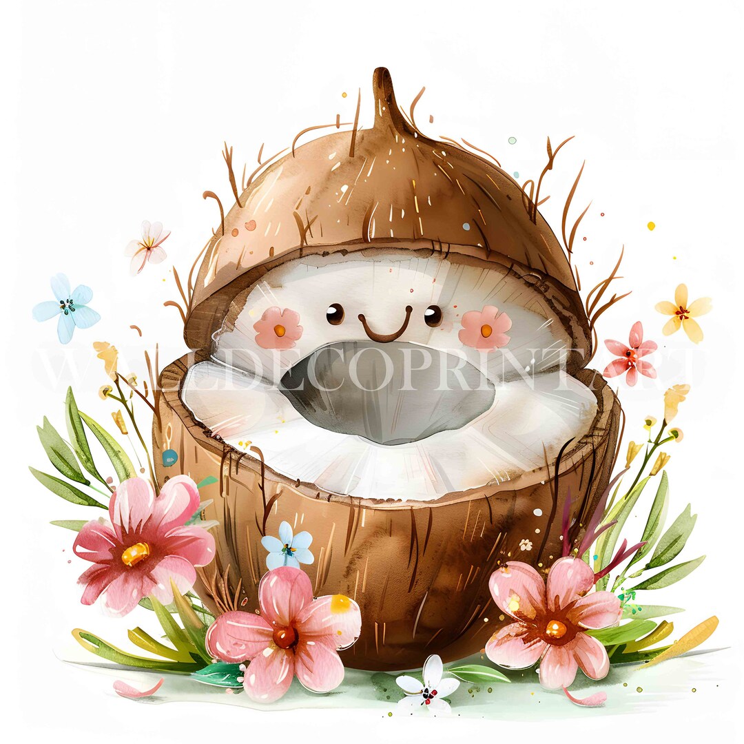 8 Cute Floral Coconut Clipart Bundle - High Quality Jpgs - Digital ...