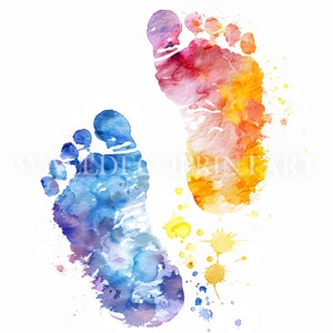 Colorful Baby Footprints Clipart - 6 High Quality Jpgs - Digital ...