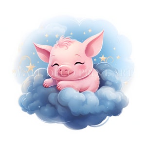 Lovely Pig Sleeping on a Cloud Clipart Bundle - 10 High Quality Jpgs ...
