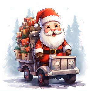 Santa Claus Riding a Truck Clipart Bundle - 10 High Quality JPG ...
