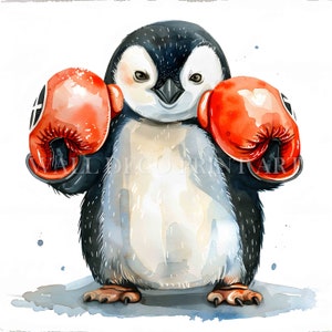 Cute Boxing Penguin Clipart Bundle - 10 High Quality Jpgs - Digital ...