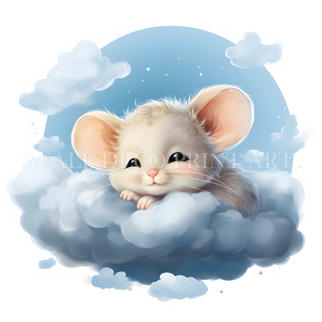 Cute Mouse Sleeping on a Cloud Clipart Bundle - 9 High Quality Jpgs ...