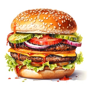 Tasty Hamburger Clipart Bundle - 10 High Quality Jpgs - Digital ...