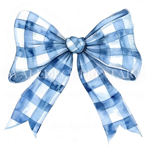 10 Blue Checked Bow Clipart Bundle - High Quality Jpgs - Digital ...