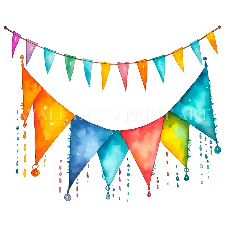 Colorful Party Bunting Clipart 9 High Quality Jpgs Digital - Etsy