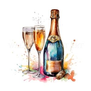 Colorful Party Champagne Clipart - 10 High Quality Jpgs - Digital ...