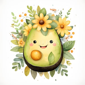 Cute Floral Avocado Clipart Bundle - 10 High Quality Jpgs - Digital ...