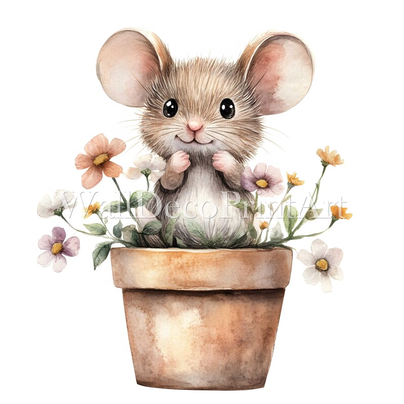 Cute MOUSE in a Pot Clipart Bundle - 10 High Quality Jpgs - Digital ...