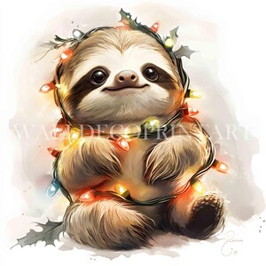 Christmas Sloth Lights Clipart Bundle 10 High Quality JPG Digital ...