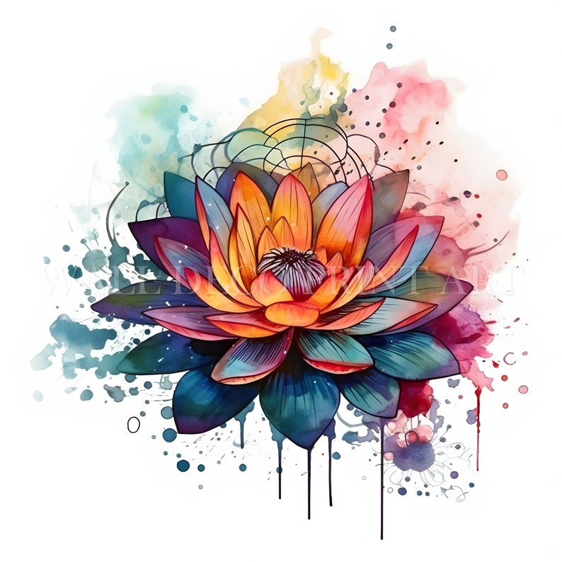 Colorful Lotus Clipart Bundle - 10 High Quality Jpgs - Digital ...