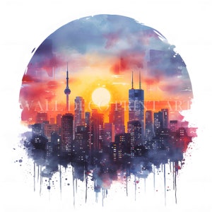 City Sunrise & Sunset Clipart Bundle - 10 High Quality Jpgs - Digital ...