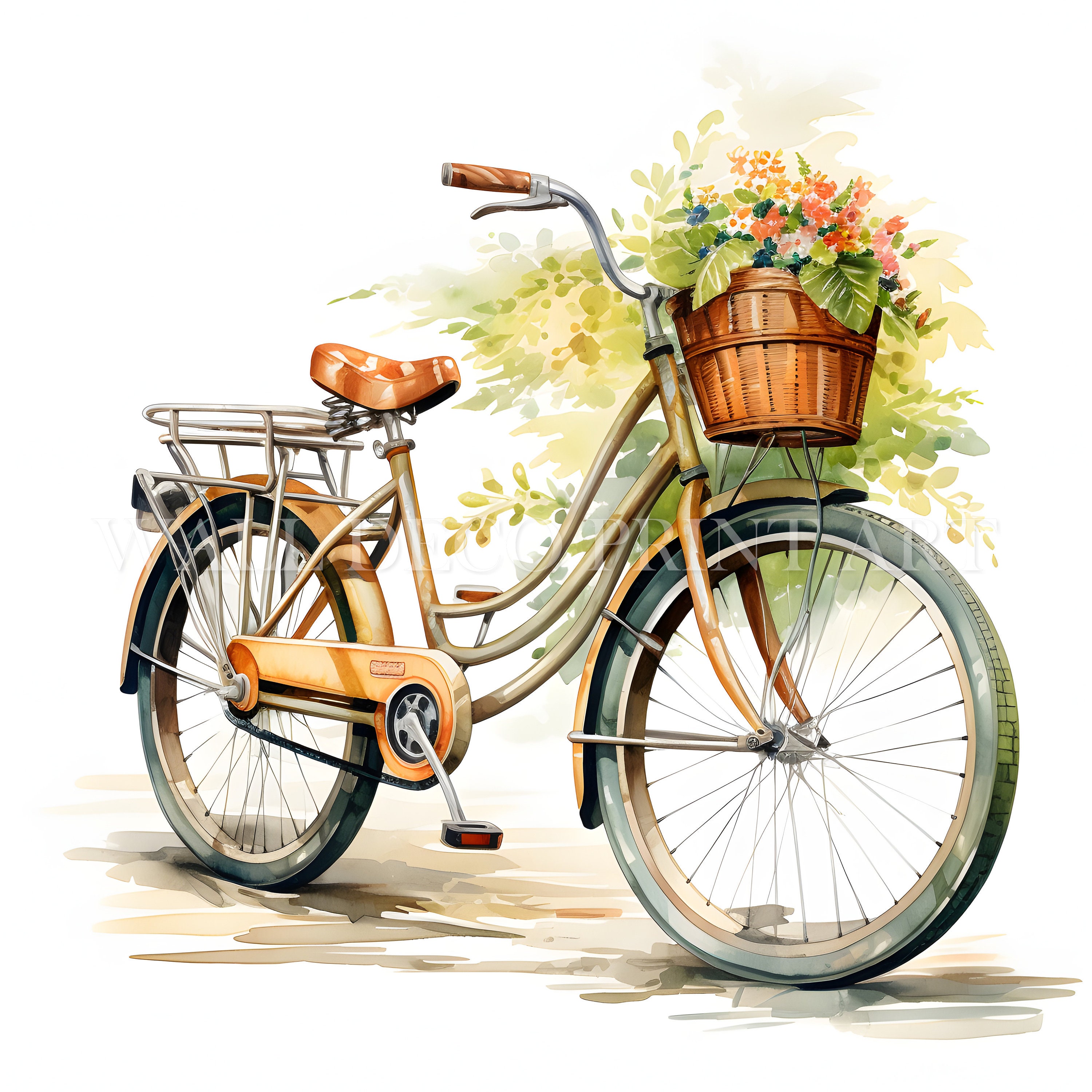 Watercolor Floral Bicycle Clipart Bundle - 10 High Quality JPG ...