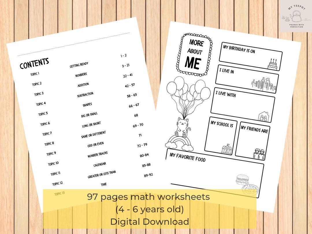 Kindergarten Math 97 Pages Worksheets for Toddler (4-6 Years Old ...