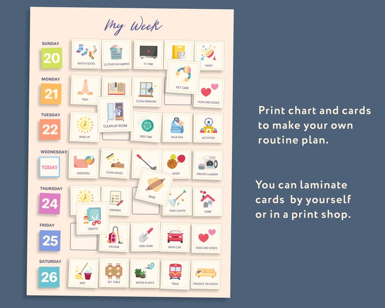 Editable Weekly Visual Routine Chart With 200 Routine Cards Kids ...