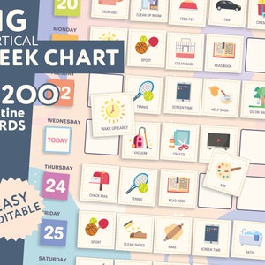 Weekly Chore Chart Printable 200 Routine Cards Kids Vertical - Etsy