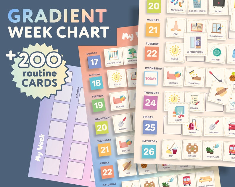 Editable Weekly Visual Routine Chart With 200 Routine Cards Kids ...