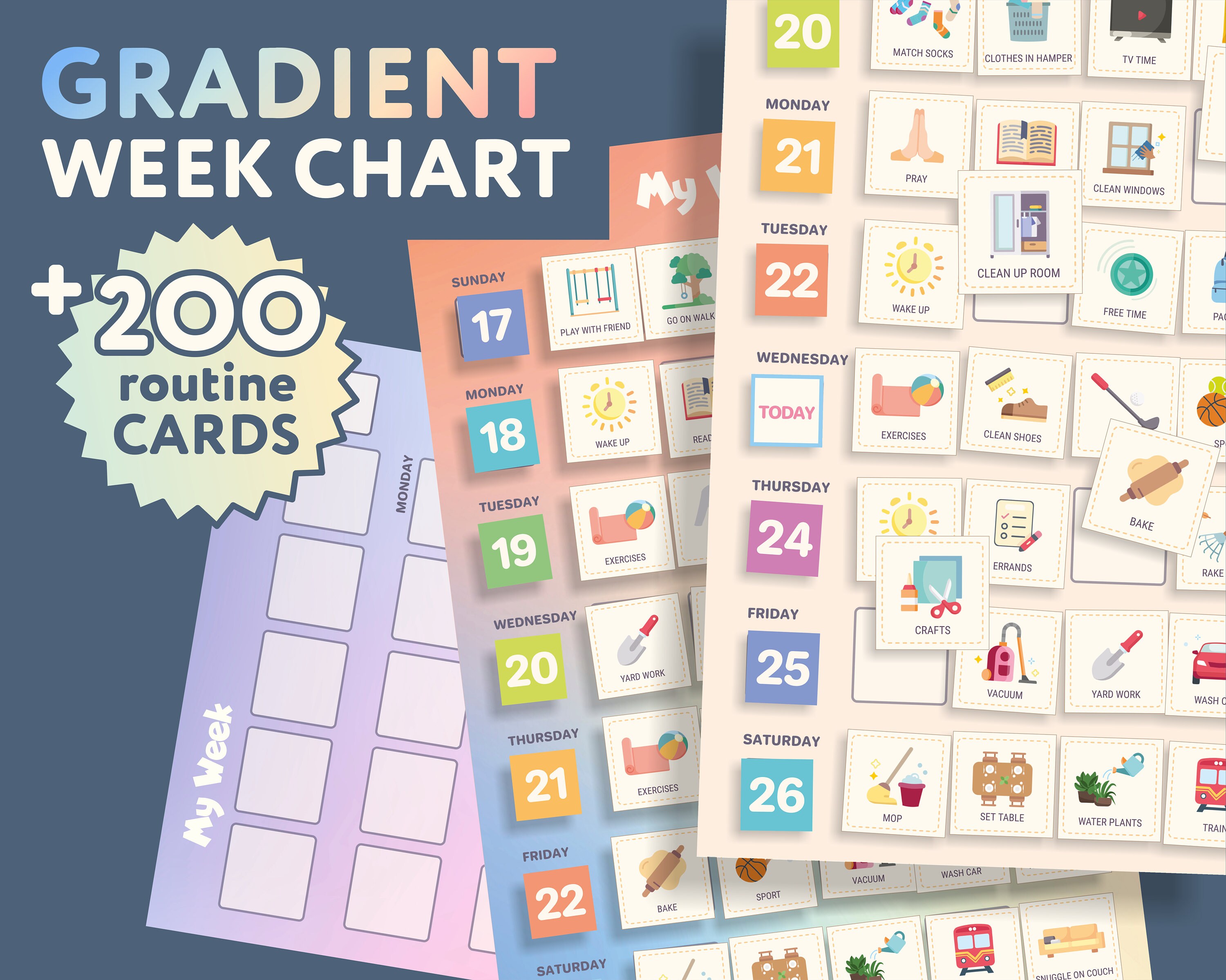 Editable Weekly Visual Routine Chart With 200 Routine Cards Kids ...