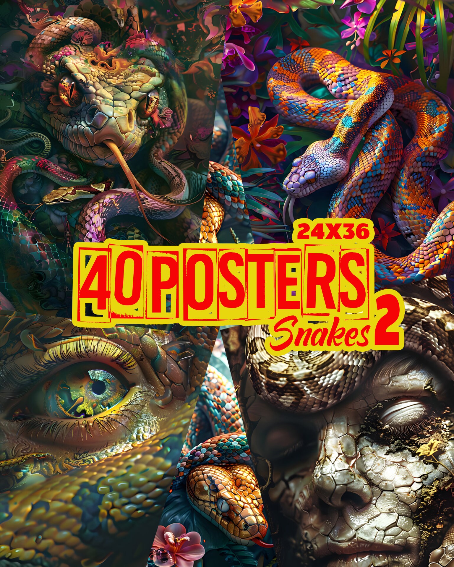 Snakes, Digital Art, Posters, Wall Art, Home Decor, Wall Decor, Art ...