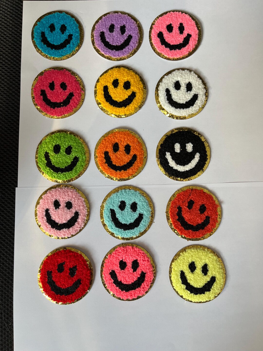 Emoji Terry Towelling Chenille Smiley Face Glittery Applique Patch Iron ...