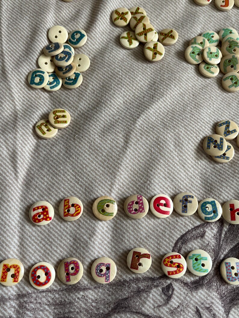 Alphabet Buttons 15mm Wood Effect Background - Etsy UK