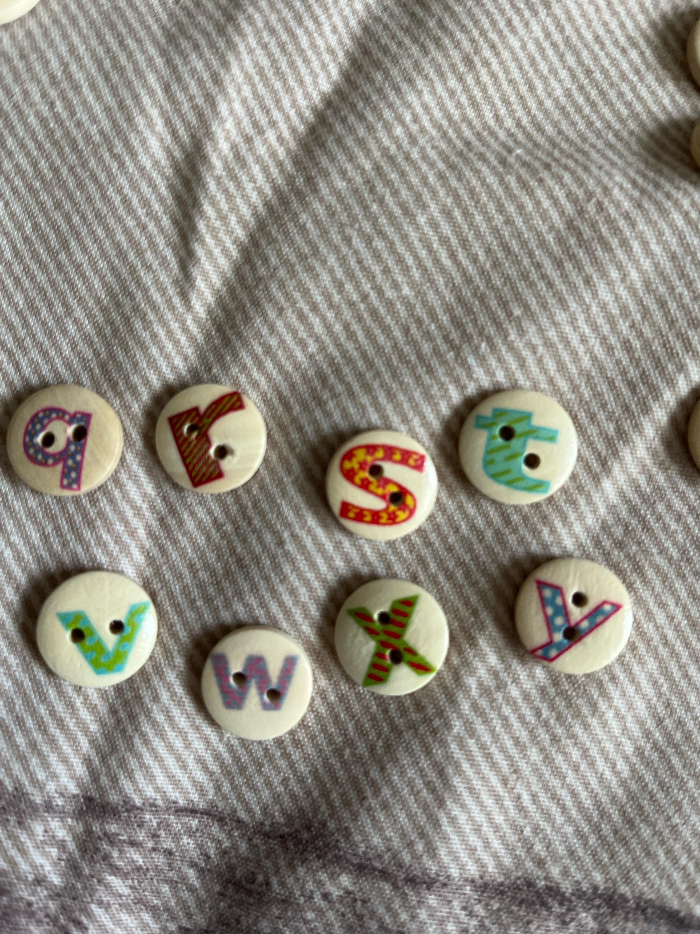 Alphabet Buttons 15mm Wood Effect Background - Etsy UK