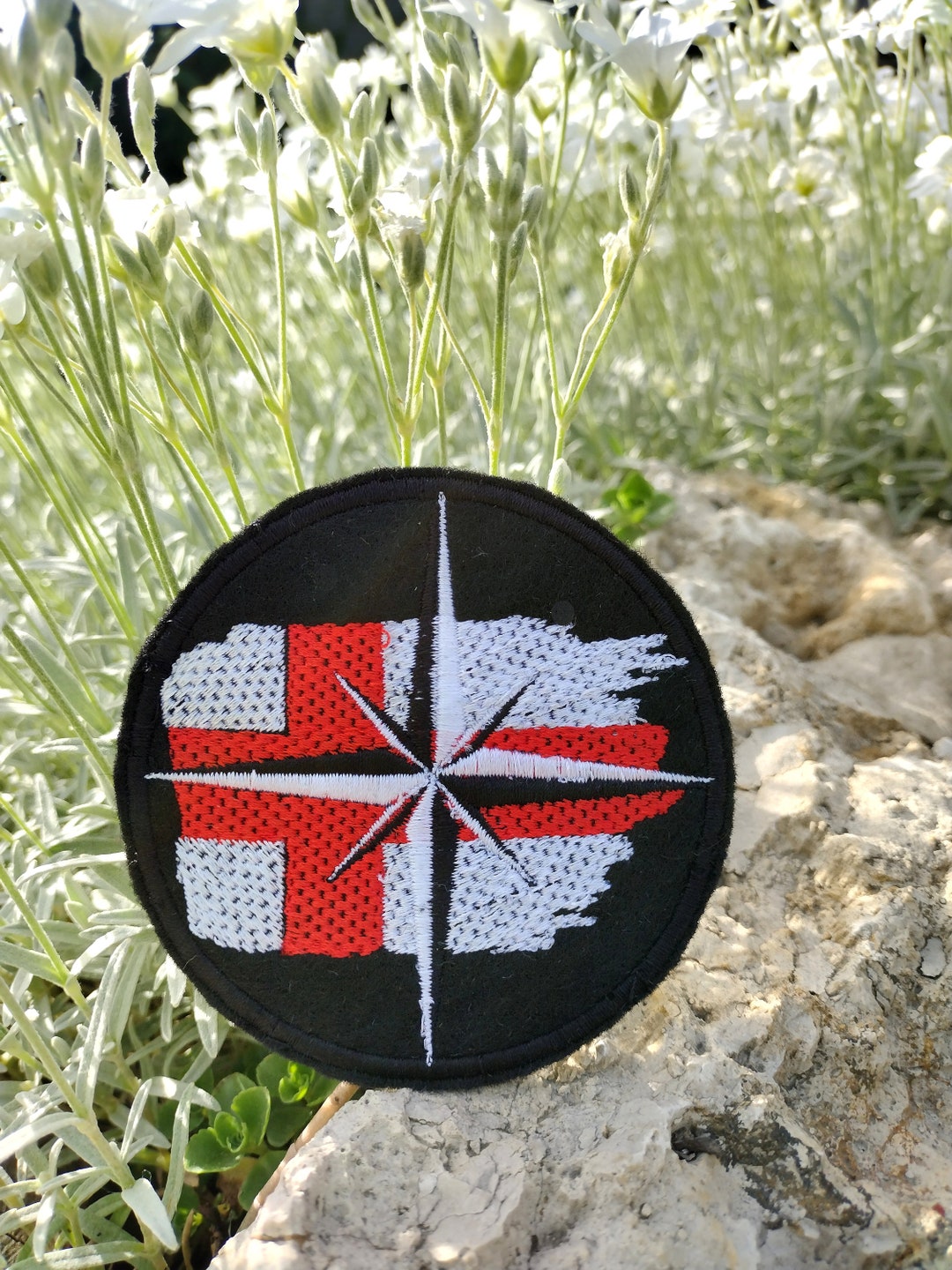 National Flag and a Compass Rose on Embroidered Patch Denmark Finland ...