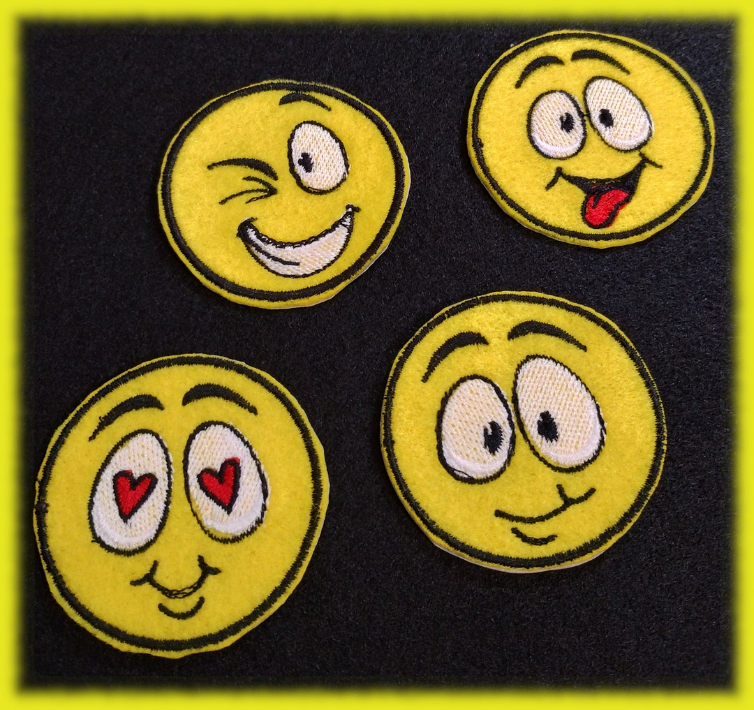 Lovely Emoji Embroidered Trendy Patches Set of 4 Pcs Happy Yellow Faces ...