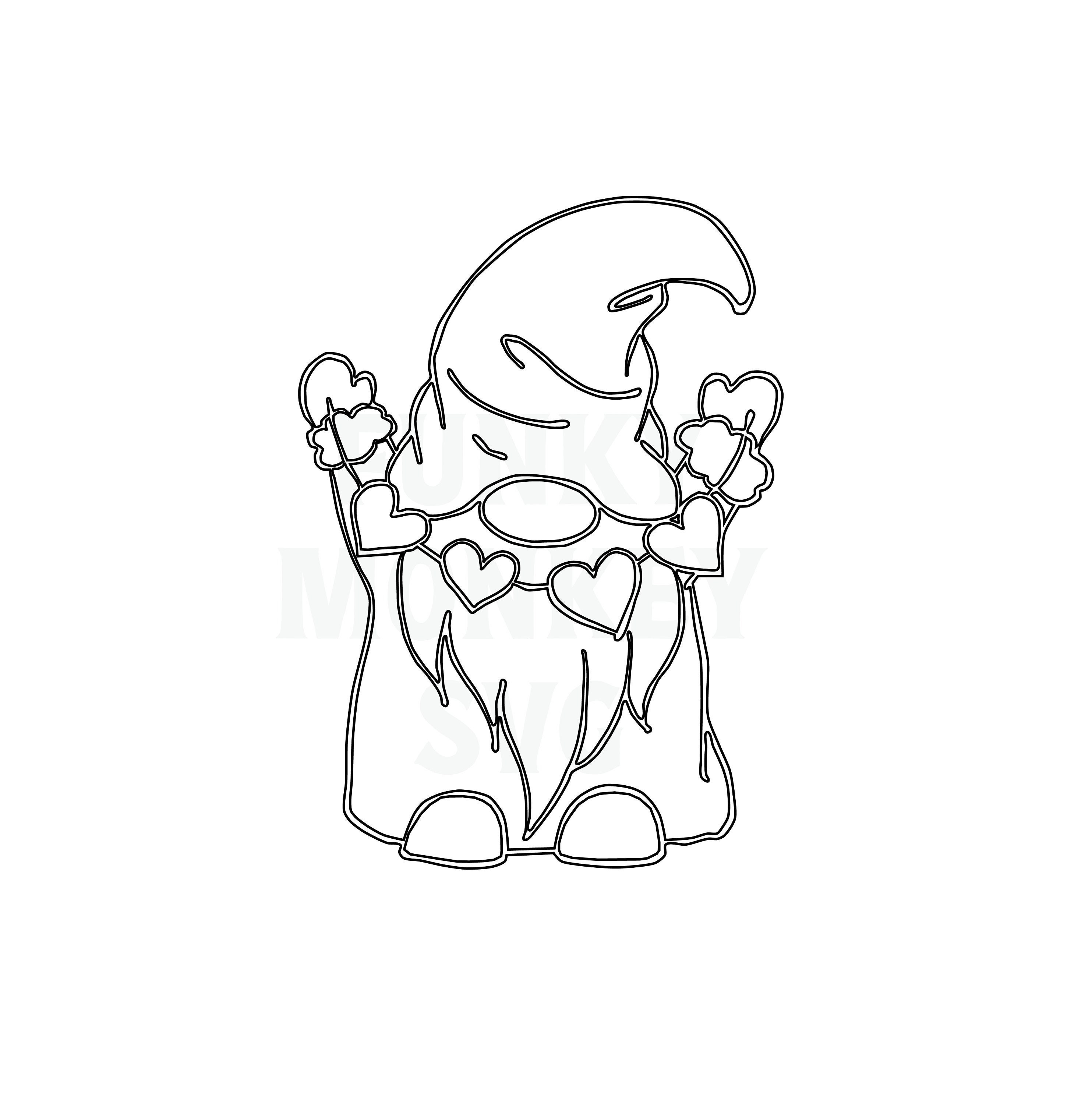 The Love Gnome Outline SVG Valentine Gnome PNG Bundle - Etsy