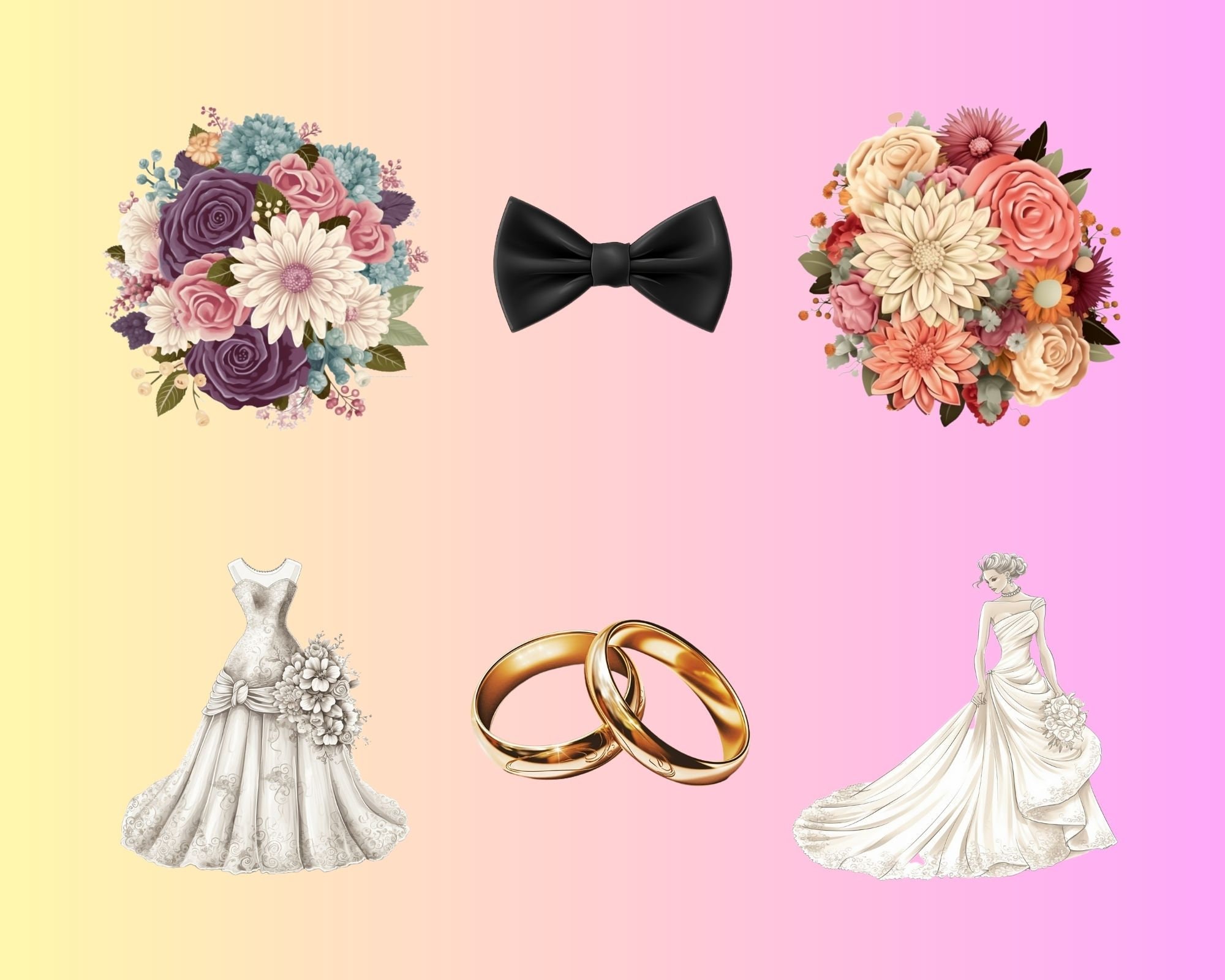 Mega Wedding Clip Art Bundle, Bride and Groom Clipart, Decorations ...