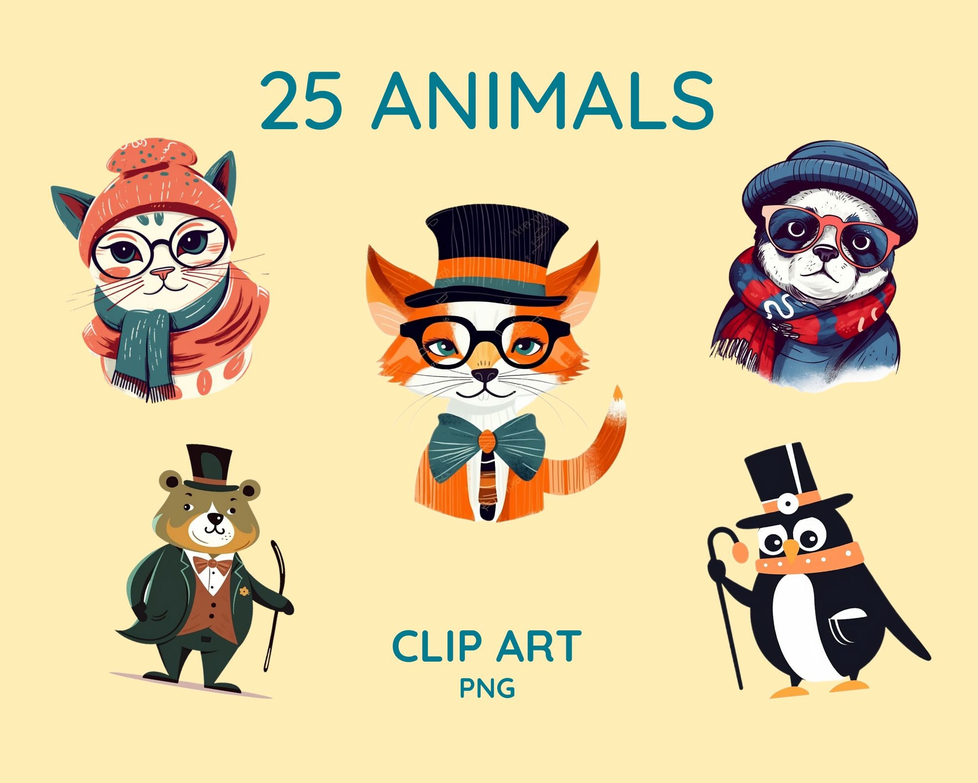 Cute Animal Clip Art Bundle, Zoo Clipart, Funny Animals Set, Digital ...
