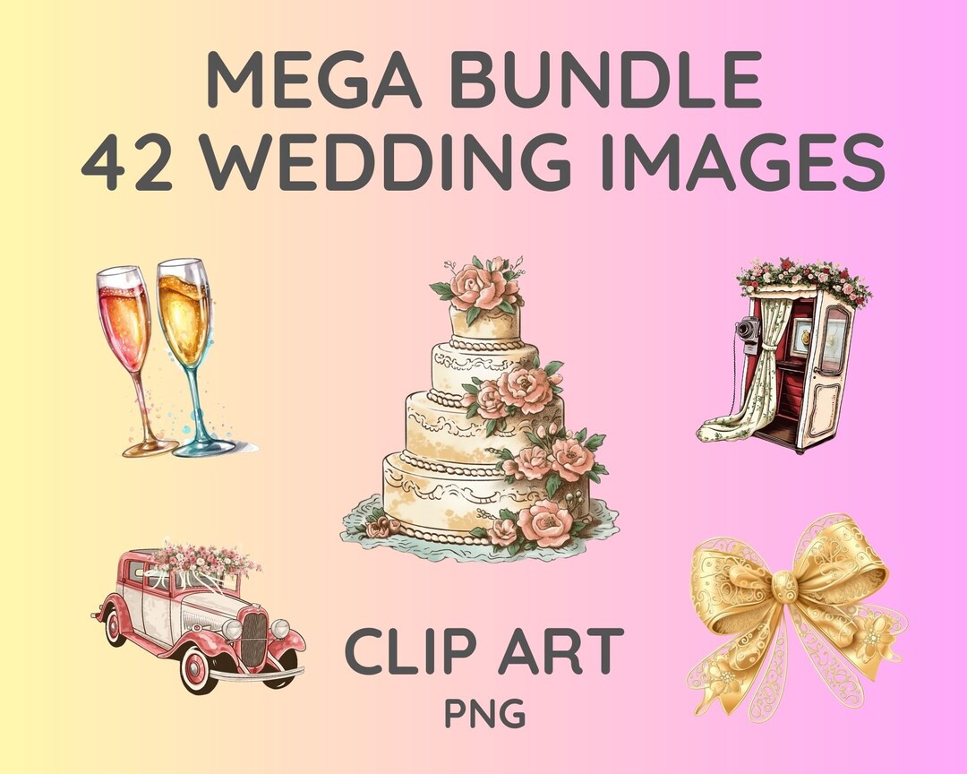Mega Wedding Clip Art Bundle, Bride and Groom Clipart, Decorations ...