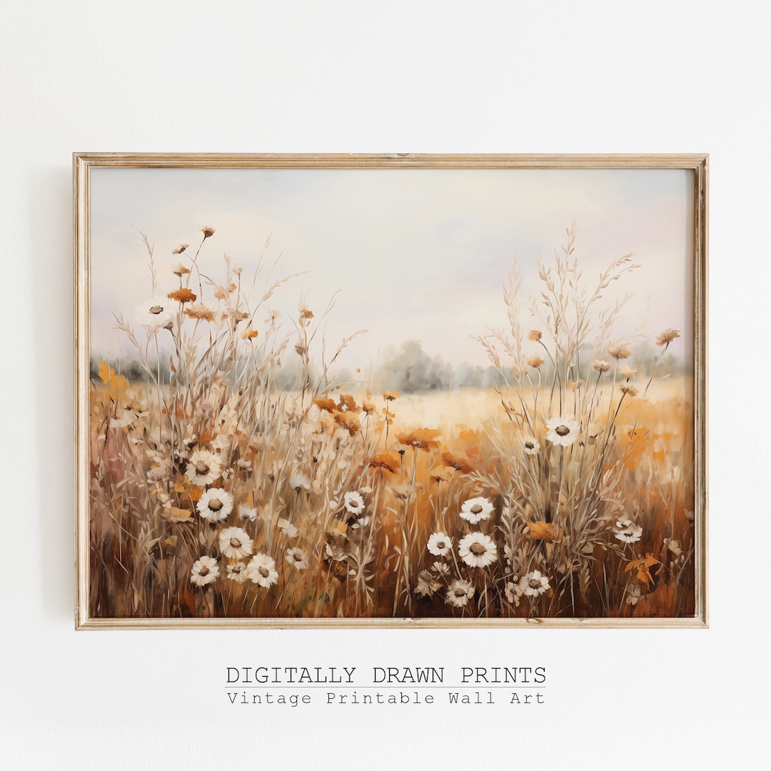 Fall Printable Wildflower Field Oil Painting, Fall Decor Vintage Fall ...