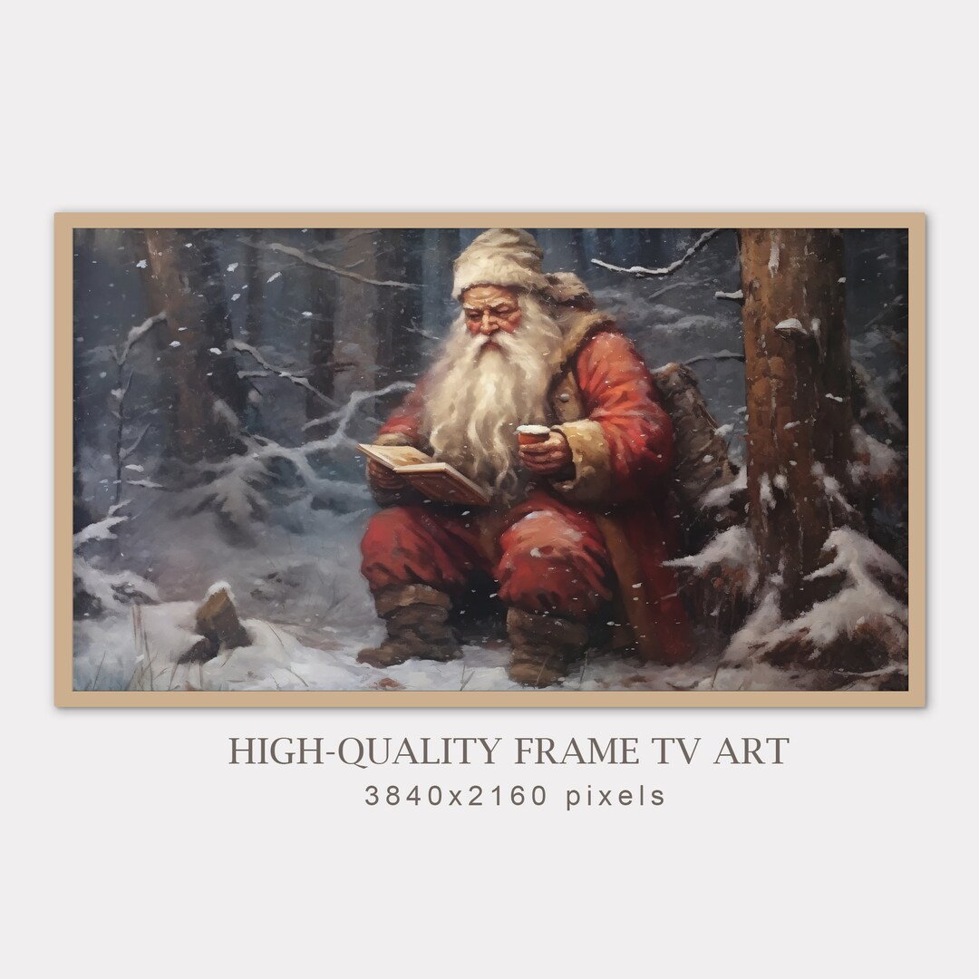 Vintage Christmas TV Frame Art, Santa Frame TV Art, Christmas Art for ...