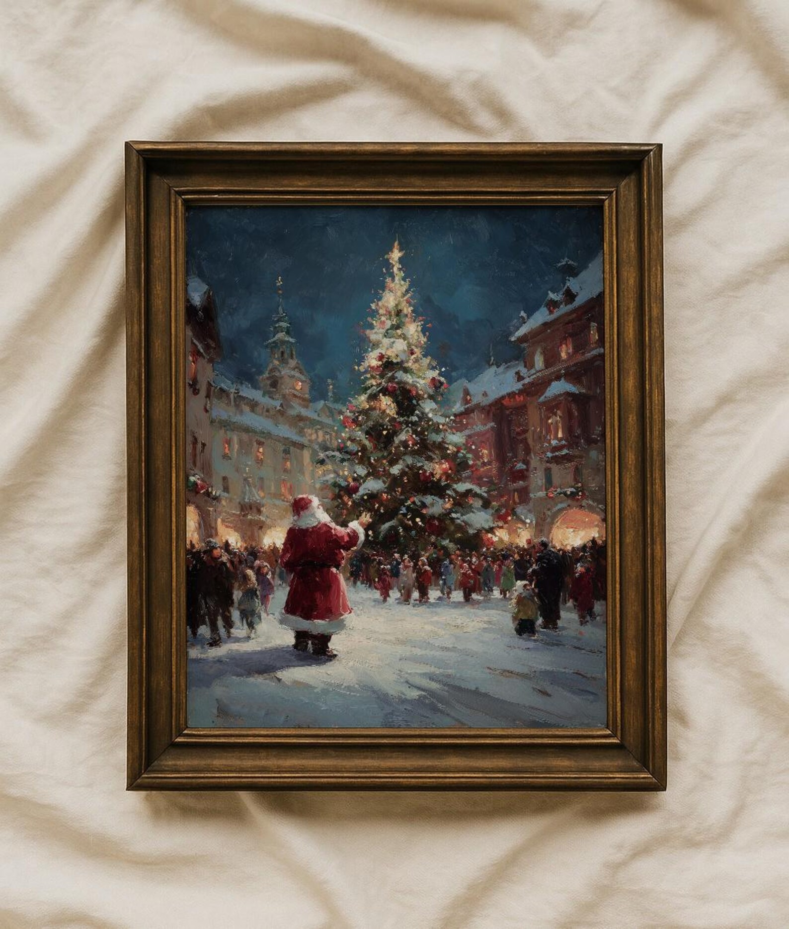 Christmas Town Tree Printable Wall Art, Santa Winter Scene Digital ...